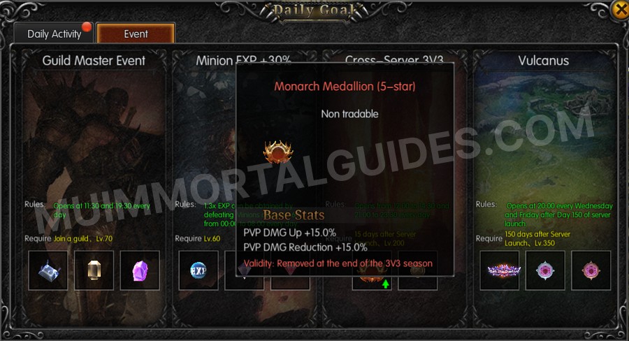 Monarch Medallion (5-star) — MU Immortal Item